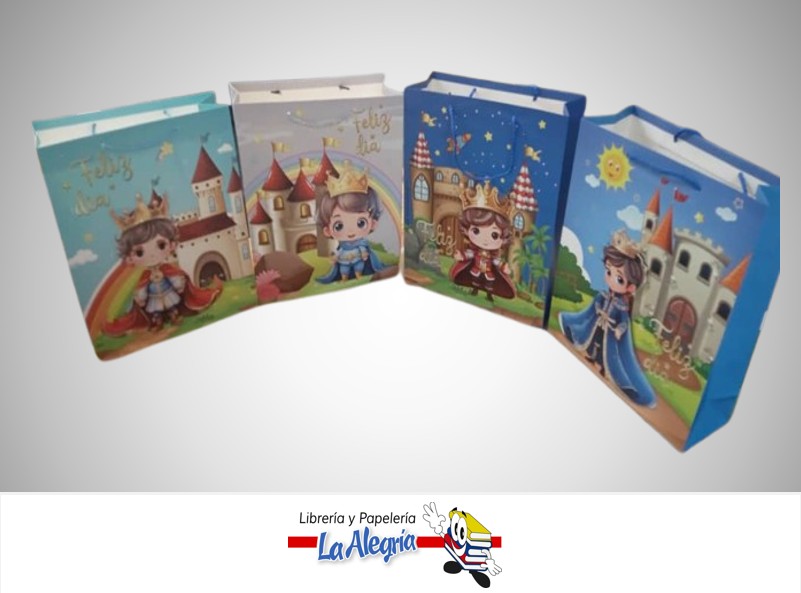 BOLSA DE REGALO ESCARCHADA PRINCIPE18X23X10 CM FELIZ DIA UND MARCA S/M | Libreria La Alegria
